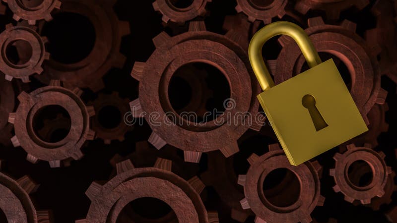 The Master Key Lock and Gears for Security Concept 3d Rendering Stock ...