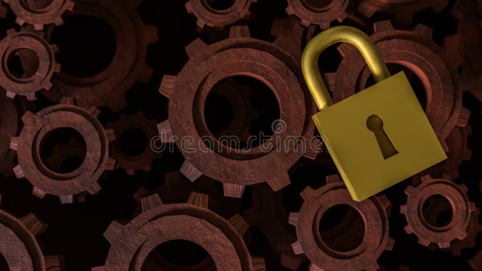The Master Key Lock and Gears for Security Concept 3d Rendering Stock ...