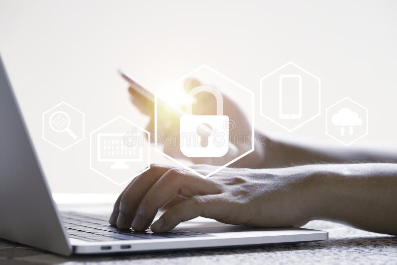 Hand Using Laptop Computer with Virtual Screen and Document for Online ...