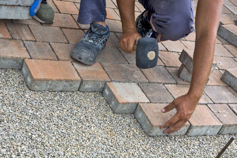 Installation of Floor Bricks Stock Image - Image of install, flooring ...