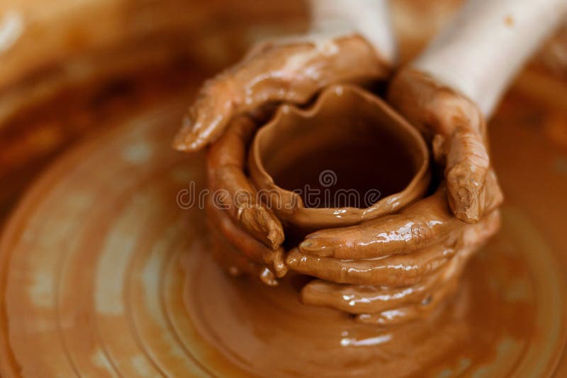 Master Making a Pot on Pottery Wheel, Top View Stock Image - Image of ...