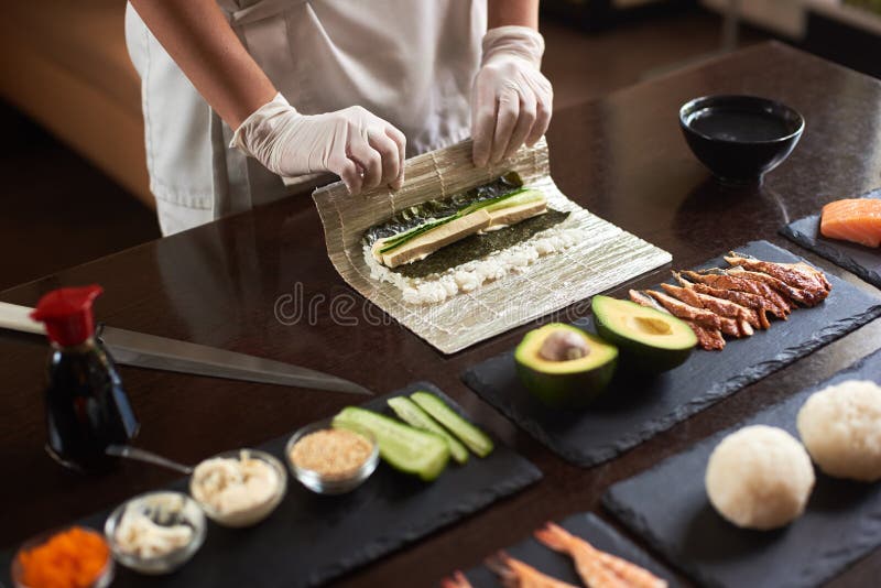 Process of Preparing Rolling Sushi Stock Photo - Image of prepare ...