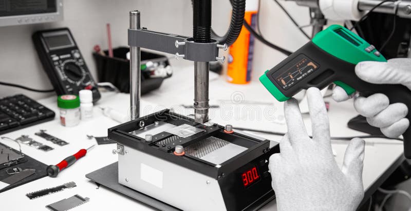 The Master Measures the Temperature of the Microchip at the Soldering ...