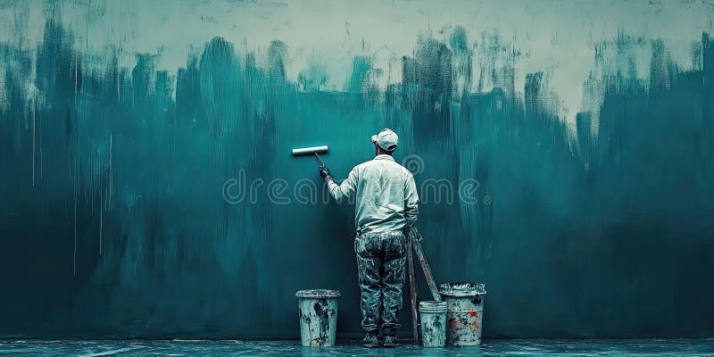 Master Painter Using a Roller To Paint a Wall, Skilled Painter at Work ...