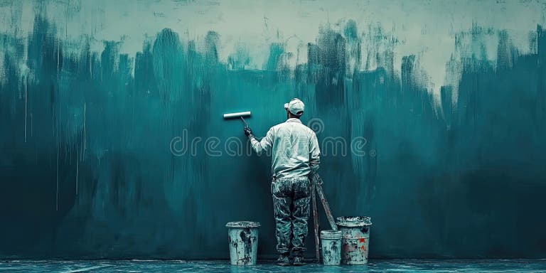 Master Painter Using a Roller To Paint a Wall, Skilled Painter at Work ...