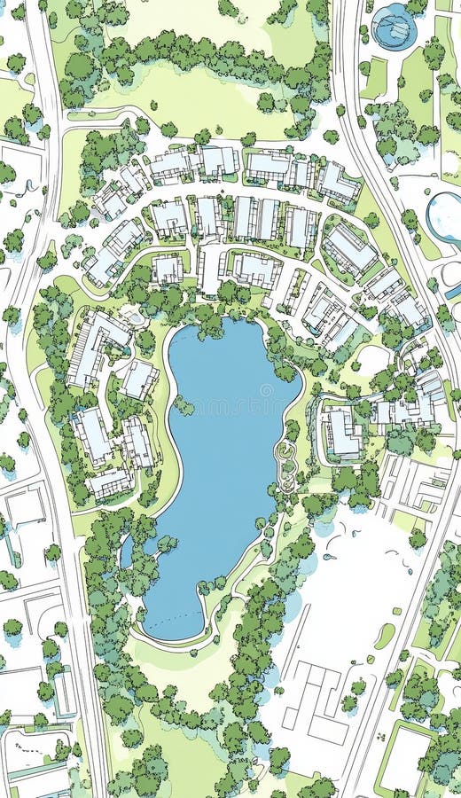 Master Plan of a Residential Development with a Lake for Urban Planning ...