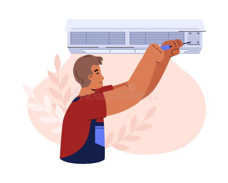 Master Repairs Wall-mounted Air Conditioner, Flat Vector Illustration ...
