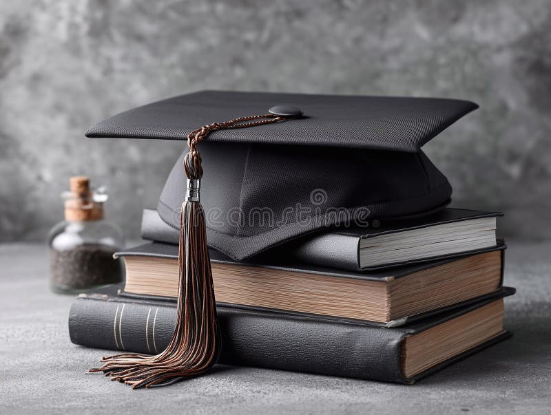Master S Graduation Cap Lying on Stack of Books on Grey Background ...