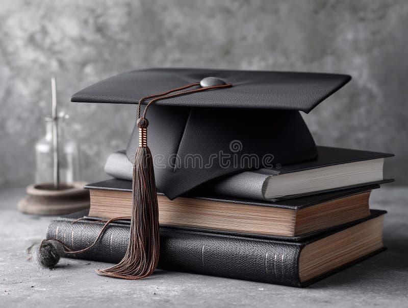 Master S Graduation Cap Lying on Stack of Books on Grey Background ...