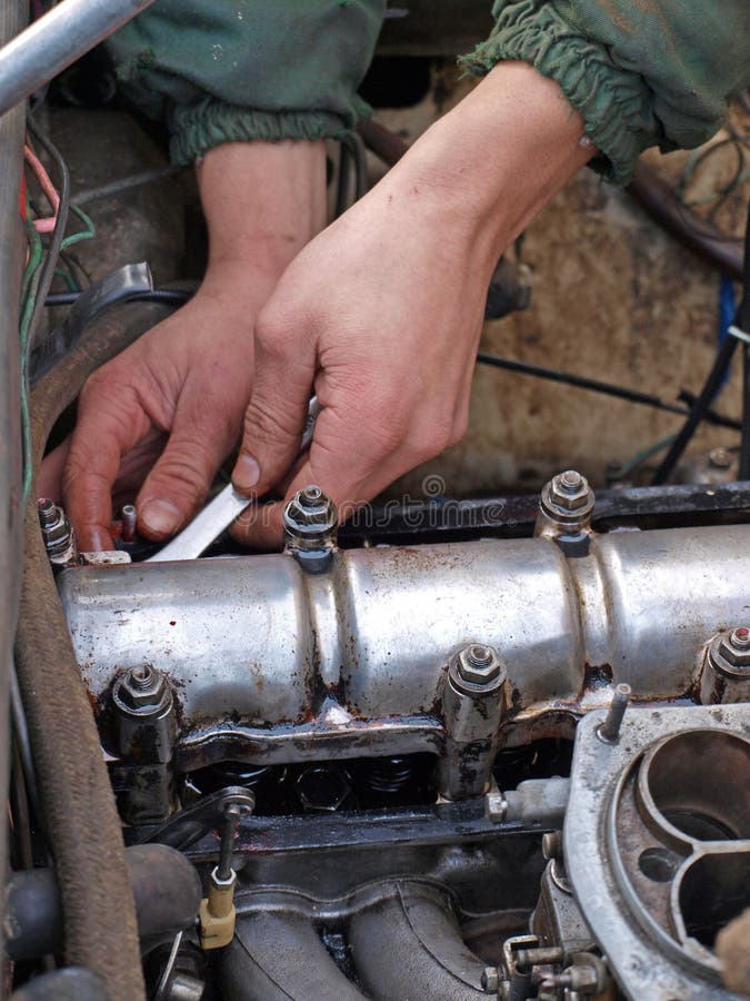 Auto Mechanic Hands at Car Repair Work Stock Image - Image of ...