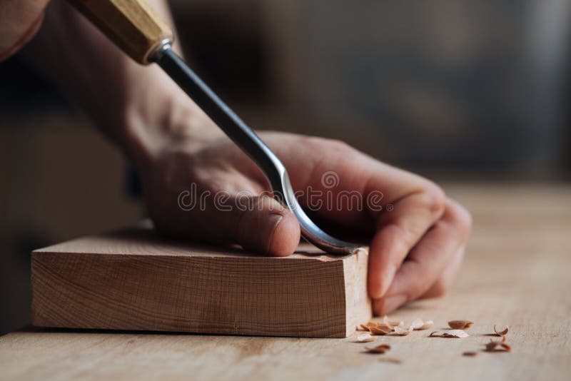 The Master`s Hands Work with a Wooden Surface, a Professional Does Wood ...