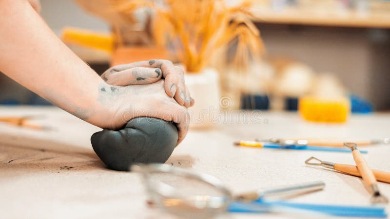 The Master of Sculpting Pottery Working in a Studio Stock Image - Image ...