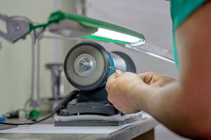 Master Man Sharpens the Machine Scissors so they Were Sharp Stock Image ...