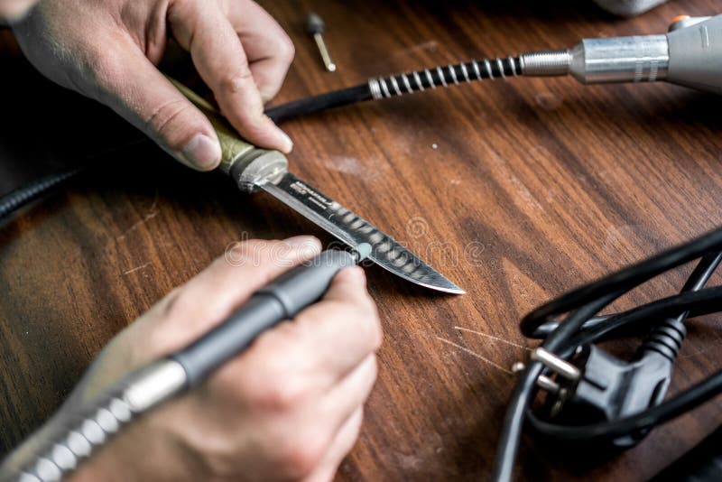 Sharpening the Knife on Special Equipment To Make it Very Sharp Stock ...