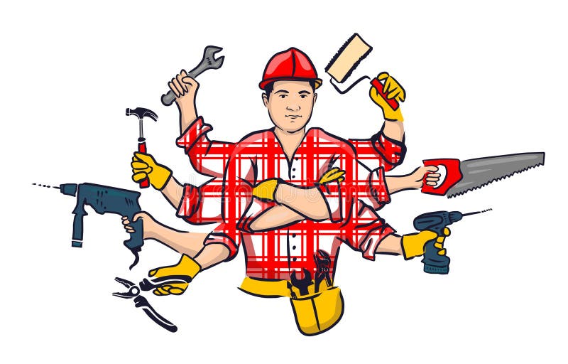 Technical Repair. Banner Call Technician. Repairman Hold Wrench and ...