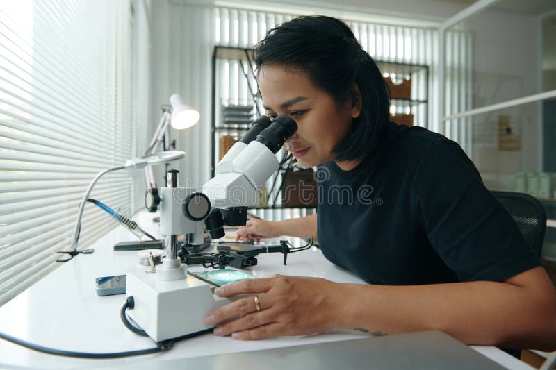 Master Using Microscope in Her Work Stock Image - Image of workplace ...