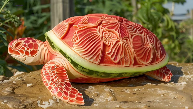 A Masterful Carving of a Watermelon into the Shape of a Sea Turtle with ...