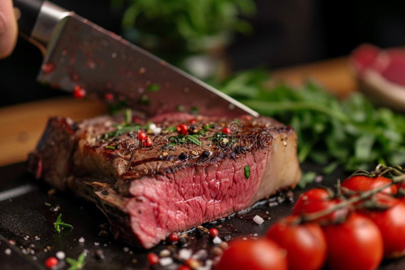 Masterful Cut Chef Skillfully Slices through a Substantial Beef Piece ...