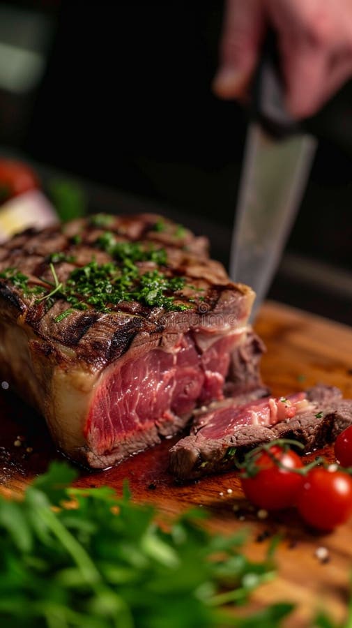 Masterful Cut Chef Skillfully Slices through a Substantial Beef Piece ...