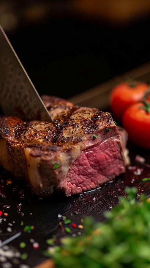 Masterful Cut Chef Skillfully Slices through a Substantial Beef Piece ...