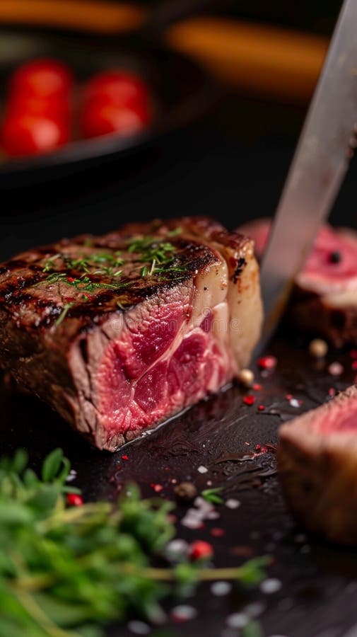 Masterful Cut Chef Skillfully Slices through a Substantial Beef Piece ...
