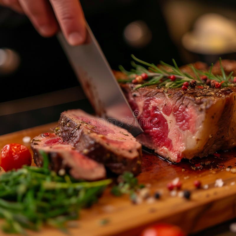 Masterful Cut Chef Skillfully Slices through a Substantial Beef Piece ...