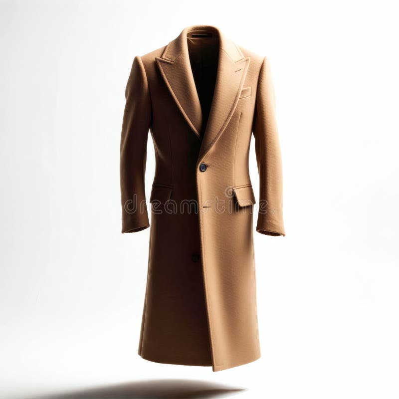 A Masterfully Crafted Camel Coat Floats Weightlessly Against a Pure ...