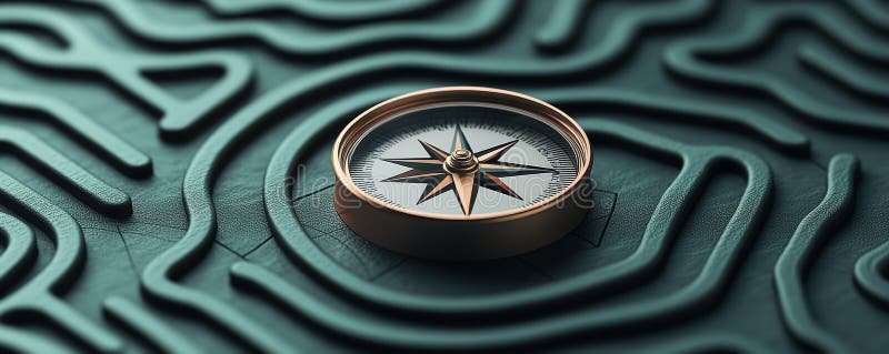 Masterfully Crafted Compass Set in an Intricate Labyrinth Map: a ...