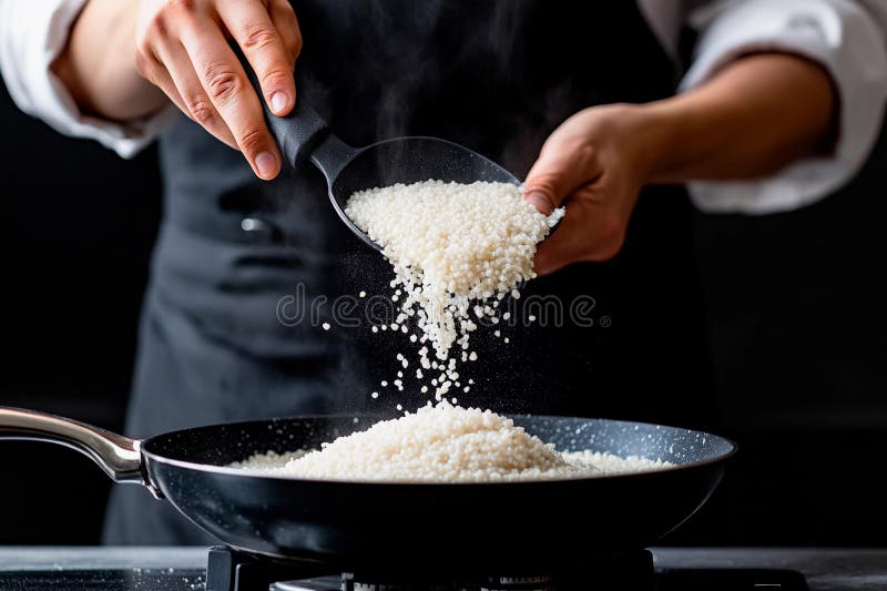 Mastering the Art of Cooking with Precise Rice Pouring in a Kitchen ...