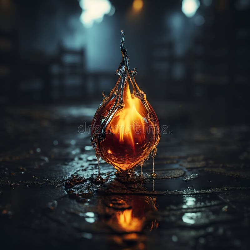 Masterpiece of Fire Drop Falling on Flammable Product on the Ground ...