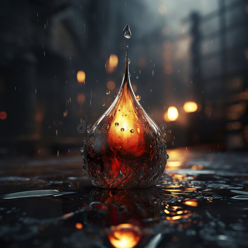Masterpiece of Fire Drop Falling on Flammable Product on the Ground ...