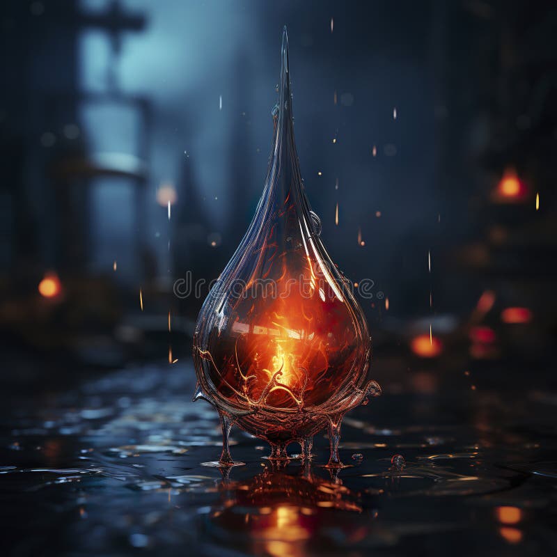 Masterpiece of Fire Drop Falling on Flammable Product on the Ground ...