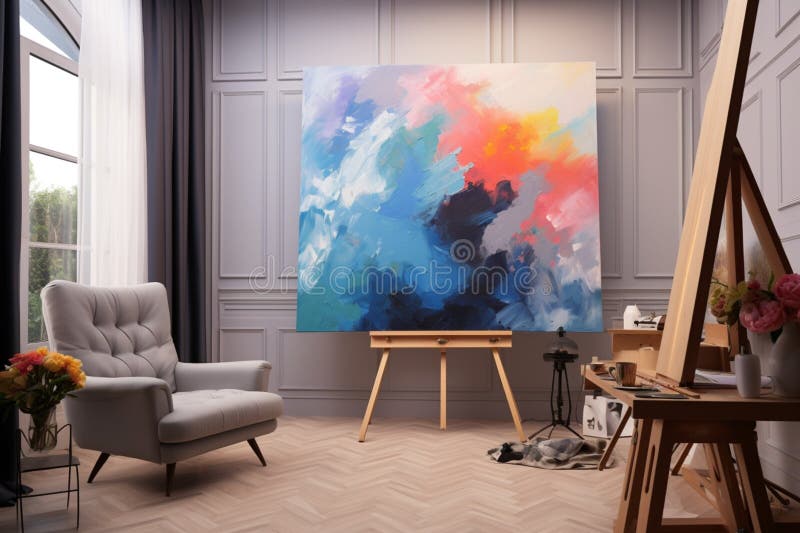 Masterpiece in the Making Modern Artwork on Canvas in Studio Interior ...