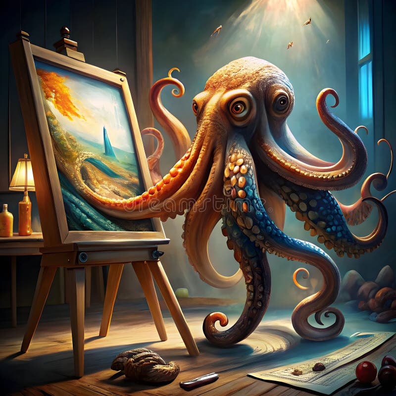 Masterpiece in the Making: an Octopus Artist at Work Splashing Color in ...
