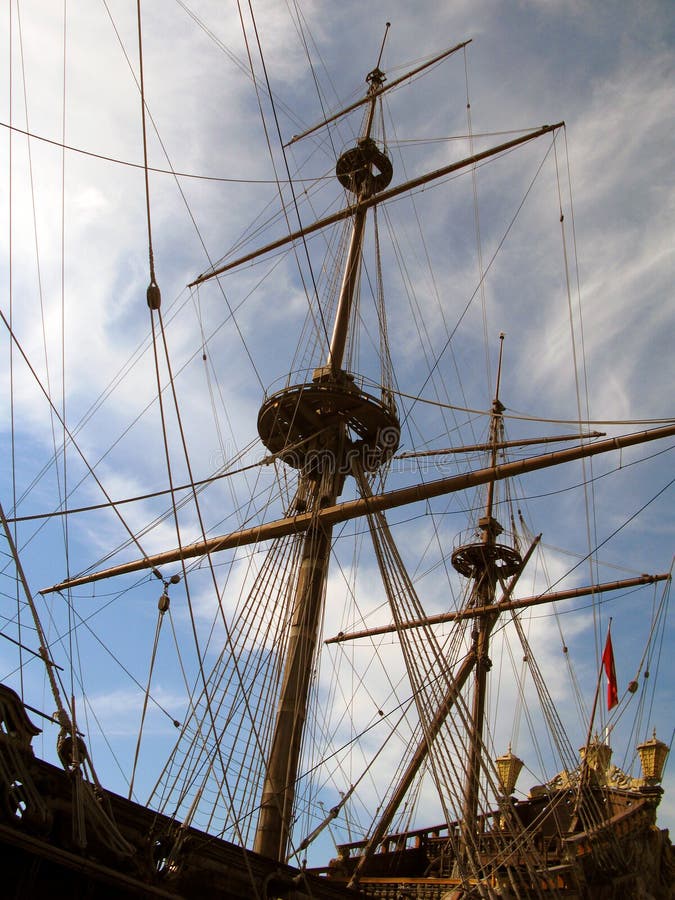 The Masts of an Old Sailboat Against the Blue Sky. Pirate Ship Masts ...