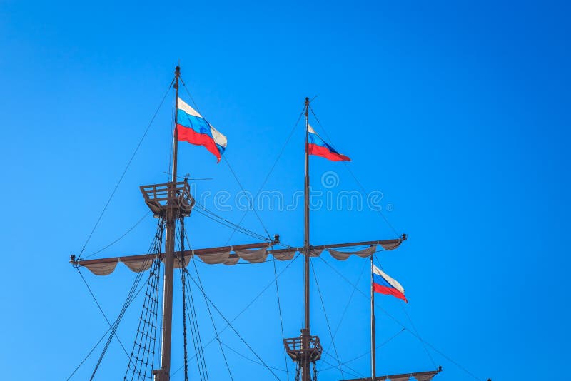 Masts of an Old Ship with the Flags Stock Photo - Image of restaurant ...