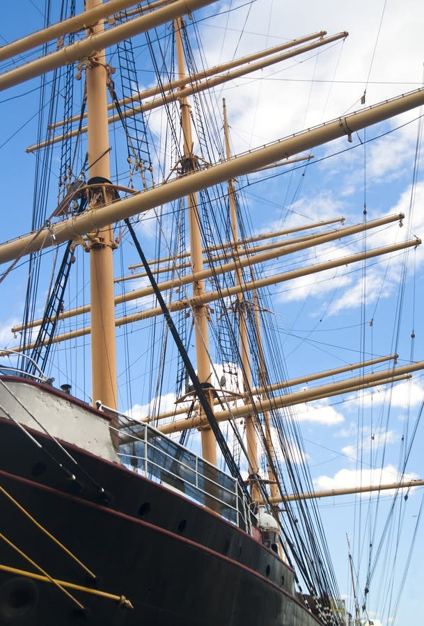 Masts, Yards, Cables and Rigging of a Large Sailing Ship Stock Image ...