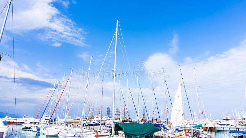 Masts of Yachts Sailsboats. Blue Sky View Editorial Image - Image of ...