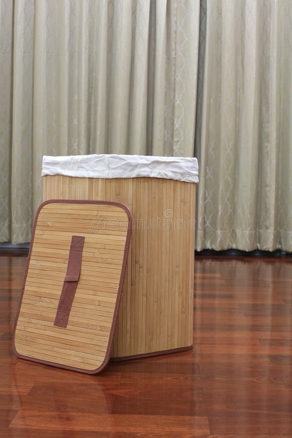 Mat Basket with Cover on the Wooden Floor Stock Photo - Image of ...