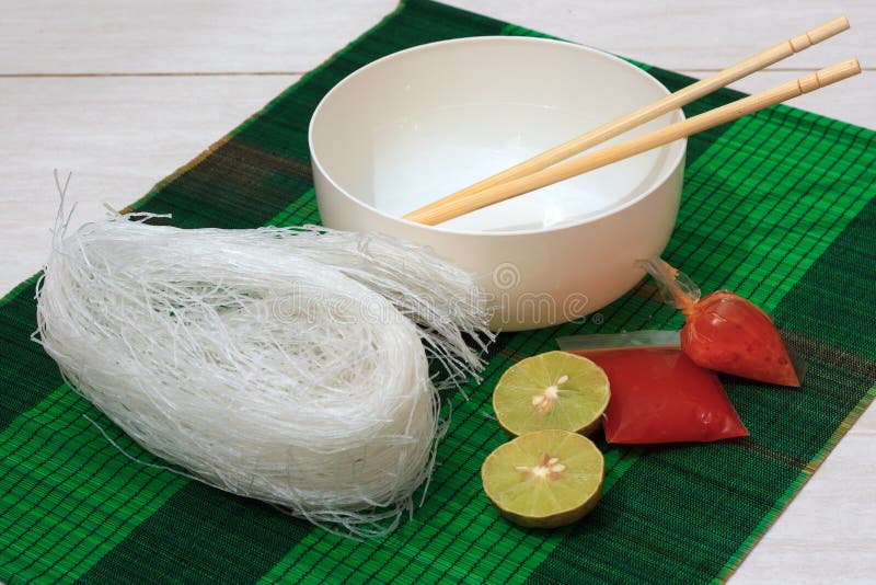 Mat with Dry Rice Vermicelli Noodles Stock Photo - Image of packet ...