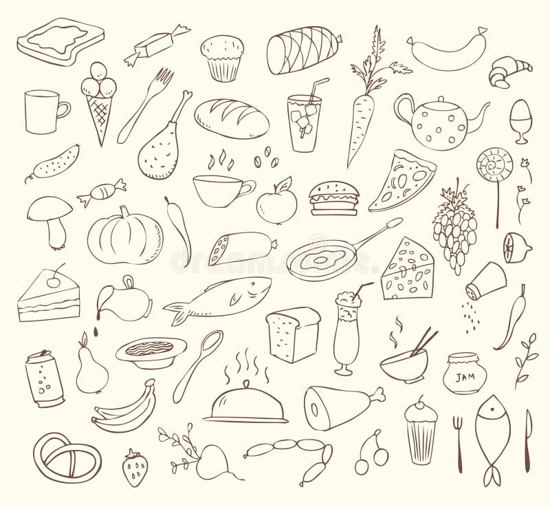 Hand tecknad mat vektor illustrationer. Illustration av bakgrund - 25891719