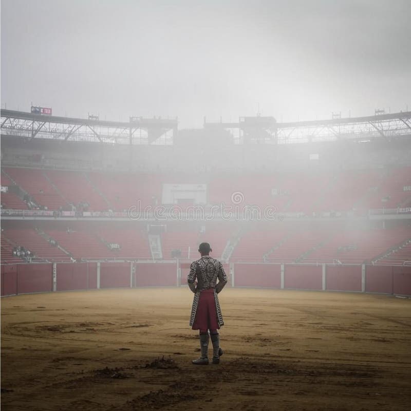Matador in an empty arena stock image. Image of mist - 349964103