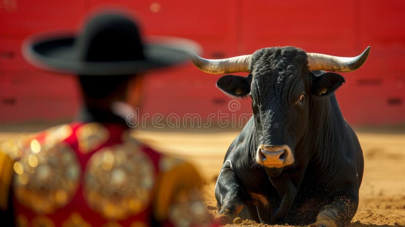 A Matador in an Intense Standoff with a Bull in the Arena, Under the ...