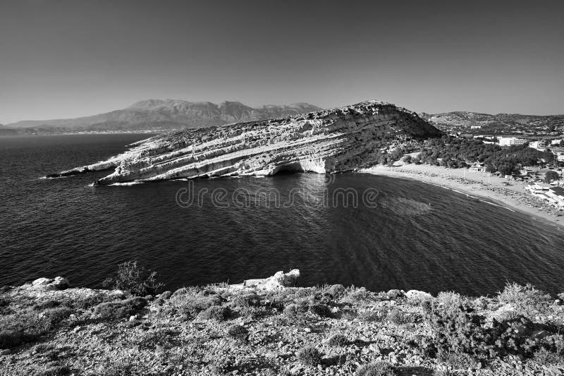 Matala Bay, Rock and Beach on the Island of Crete Stock Photo - Image ...
