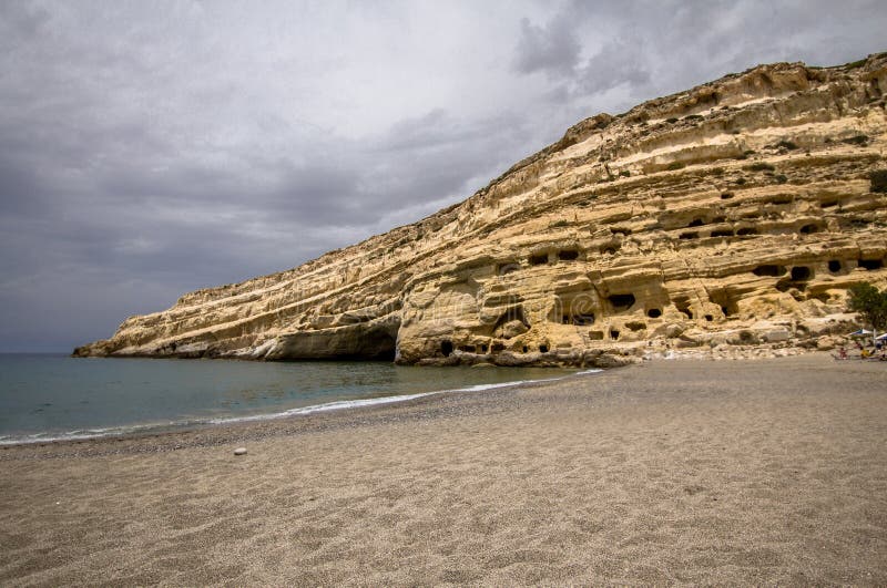 Matala Beach, Crete, Greece Stock Image - Image of greek, limestone ...