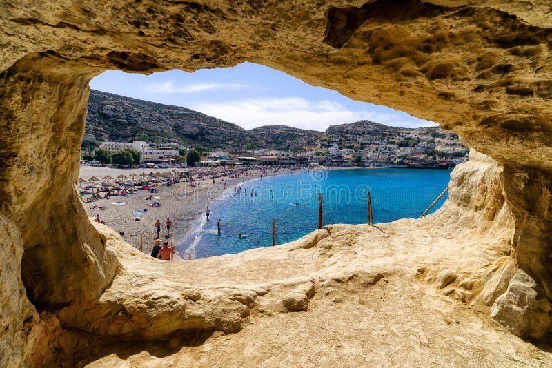 Matala Beach at Crete, Greece Editorial Stock Image - Image of resort ...