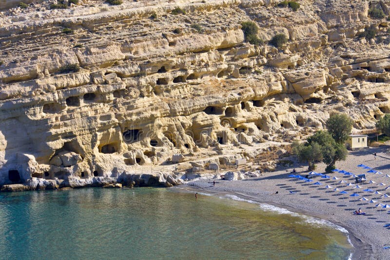 Matala Beach at Crete Island in Greece Stock Image - Image of banner ...