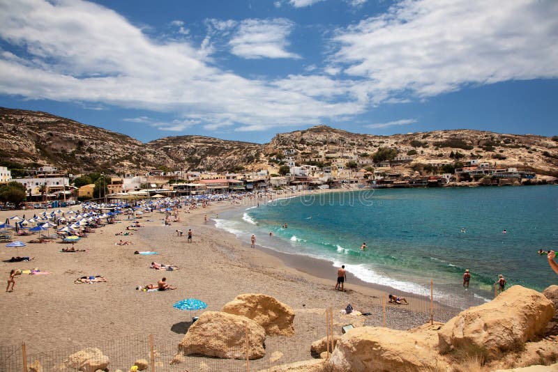 Matala Beach, Crete Island, Greece Editorial Photo - Image of european ...