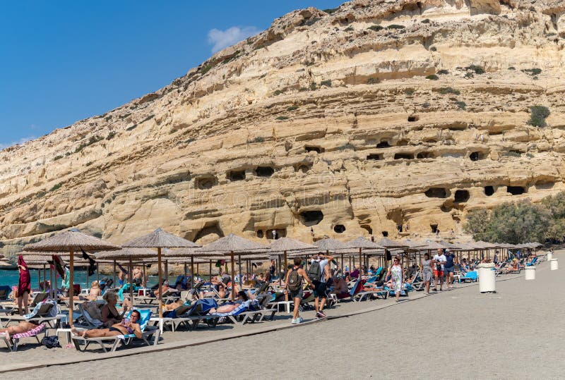 Matala Caves and Beach editorial photography. Image of summer - 305420327