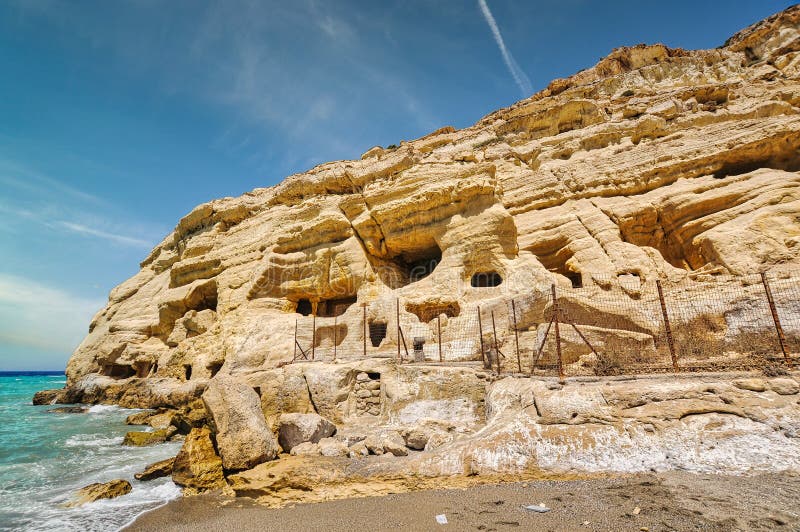 Matala caves Crete stock photo. Image of city, neighborhood - 245833966